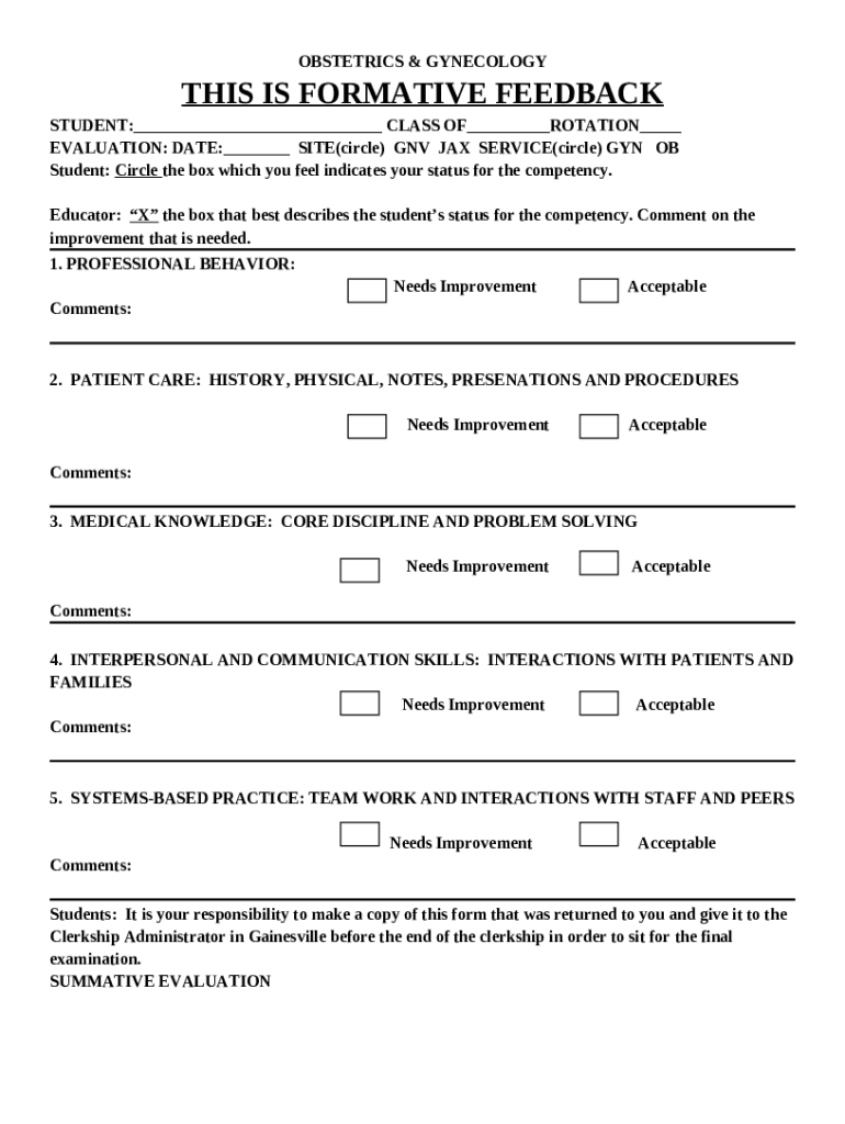 Student EvaluationsDepartment of Obstetrics & Gynecology - obgyn ufl Doc Template | pdfFiller