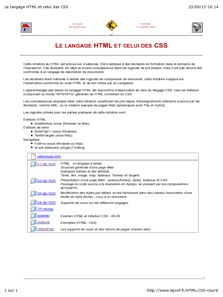 Remplissable En Ligne Aperu de Le langage HTML et celui des CSS.pdf Fax Email Imprimer - pdfFiller