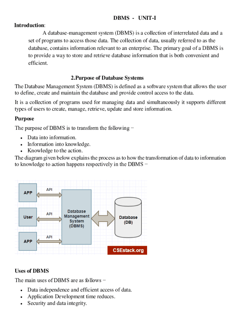 Fillable Online cs6302 database management system two marks unit i ... Fax Email Print - pdfFiller