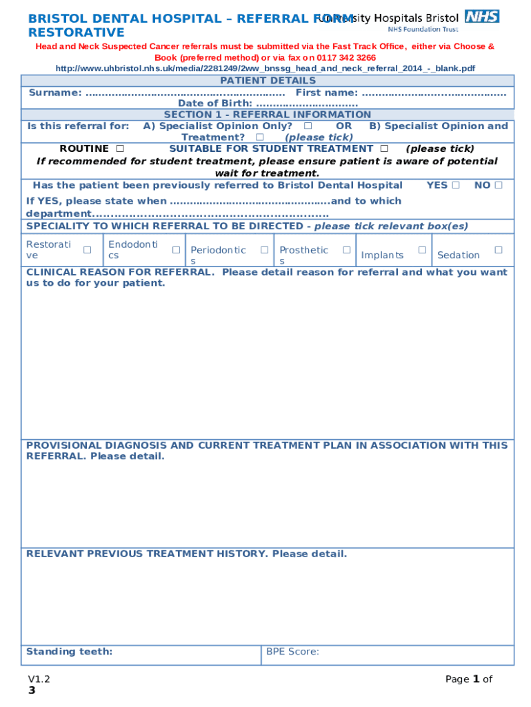 Referral to a specialist for nasopharyngeal cancer Doc Template | pdfFiller