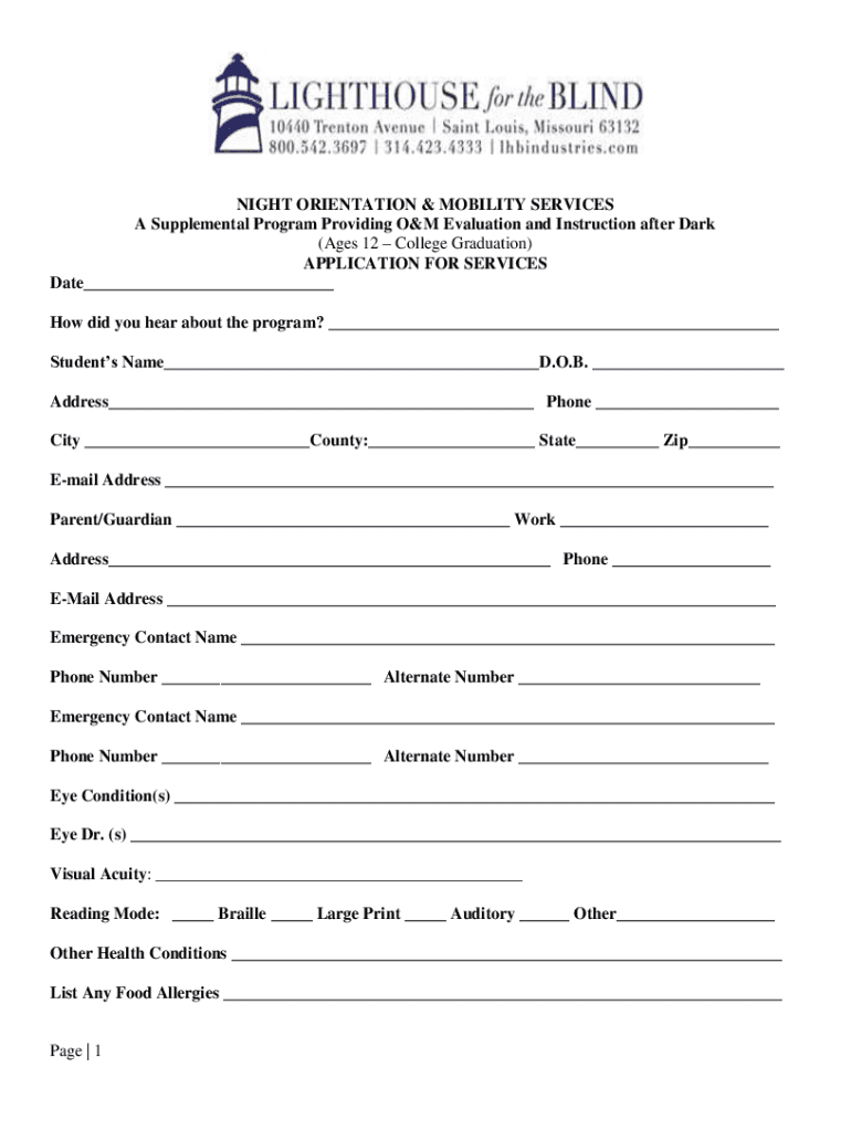 Fillable Online Orientation and Mobility Specialist - Certificate and ...