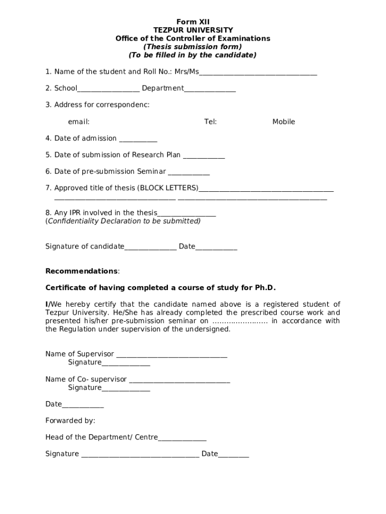 (Thesis submission ) Doc Template | pdfFiller