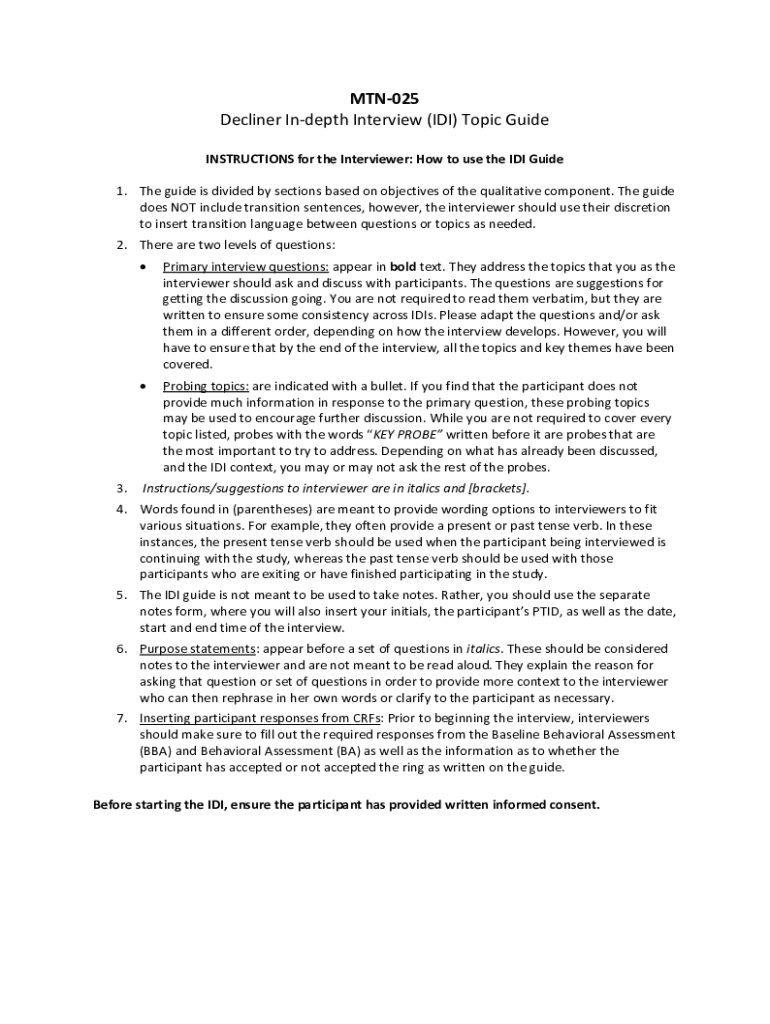 Fillable Online A Comprehensive Guide to In-Depth Interviews (IDIs) Fax ...