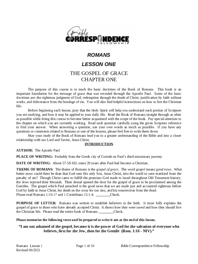 Come Follow Me - Romans 1-6 (part 1 of 3): Law vs. Grace Doc Template | pdfFiller