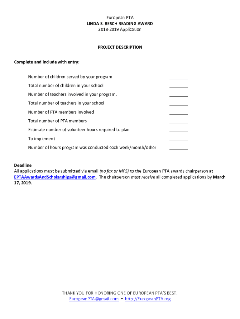 Fillable Online European PTA - Do you have an outstanding PTA UNIT that ...