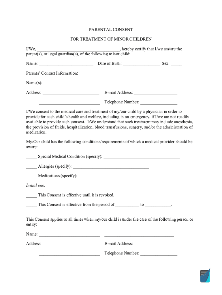 Fillable Online Child Medical Consent Release Form. Child Medical ...