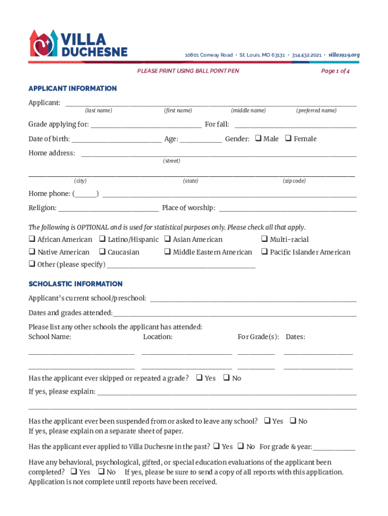 Fillable Online Villa Duchesne, 10801 Conway Rd, Saint Louis, MO ...