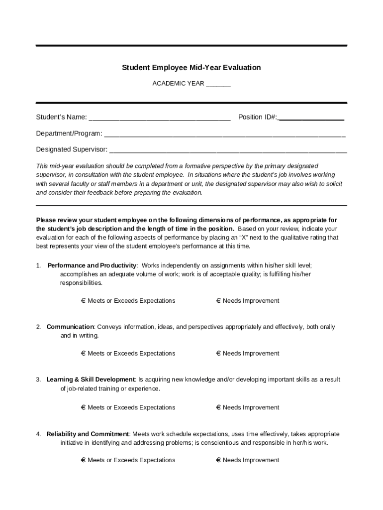 End of Semester/Academic Year Student Employee ... Doc Template | pdfFiller