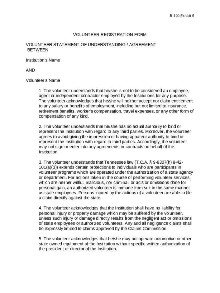 Exhibit 5 - Volunteer Registration - policies tbr Doc Template | pdfFiller