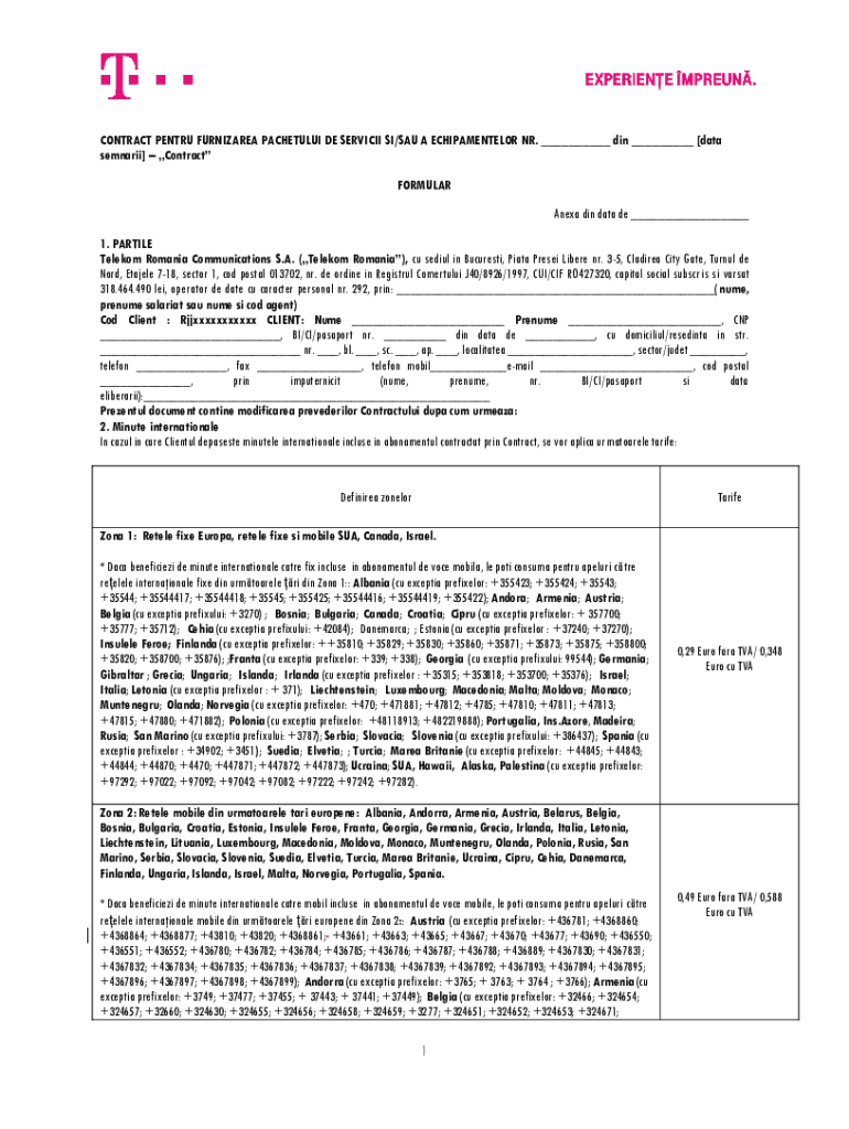 Fillable Online media telekom CONTRACT PENTRU FURNIZAREA PACHETULUI DE ...