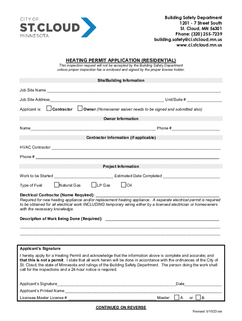 Fillable Online HEATING PERMIT APPLICATION (RESIDENTIAL) Fax Email ...