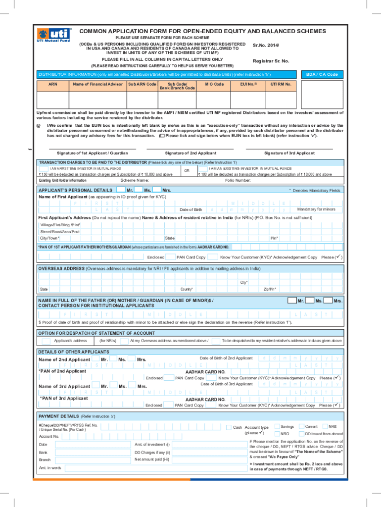 Fillable Online UTI Common Application Form EQUITY Fax Email Print - pdfFiller