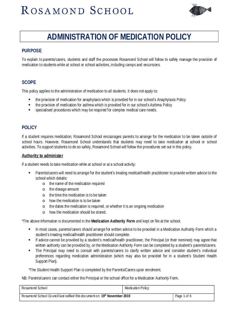Administering Medication in Schools Doc Template | pdfFiller