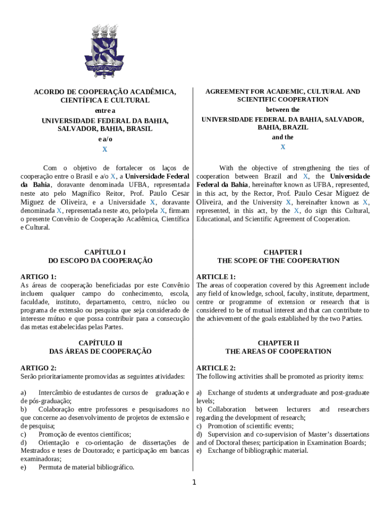 ACADEMIC, CULTURAL AND SCIENTIFIC AGREEMENT OF COOPERATION Doc Template | pdfFiller
