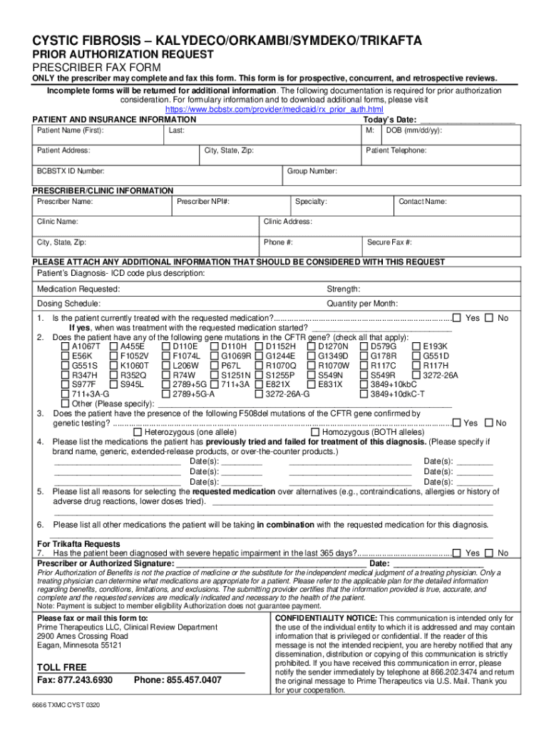 Fillable Online NC Pharmacy Prior Approval Request for - Cystic ...