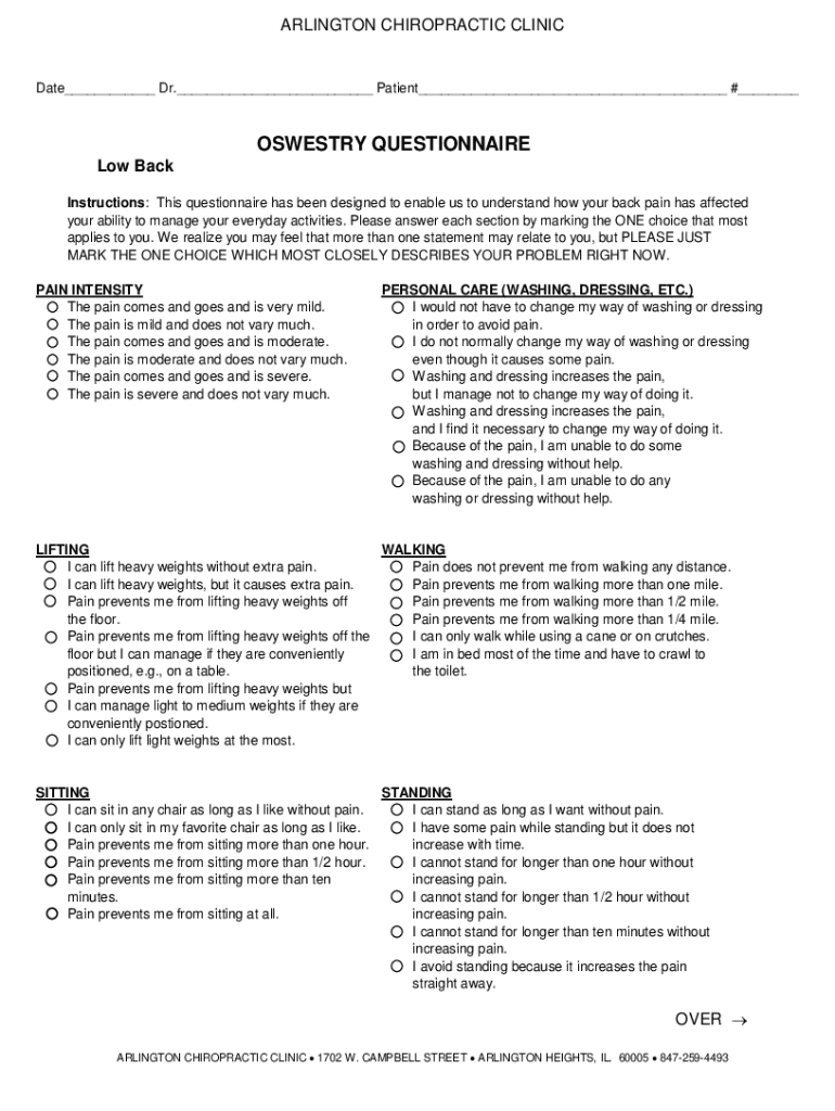 Fillable Online Low Back Disability Oswestry Revised Questionnaire Fax ...