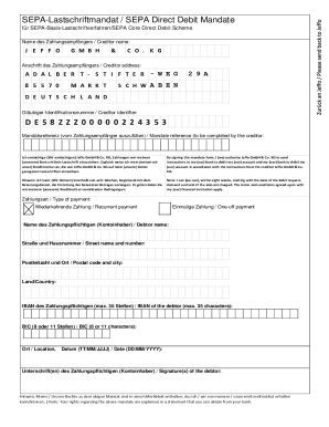Ausfüllbar Online SEPA Direct Debit Form Fax Email Drucken - pdfFiller