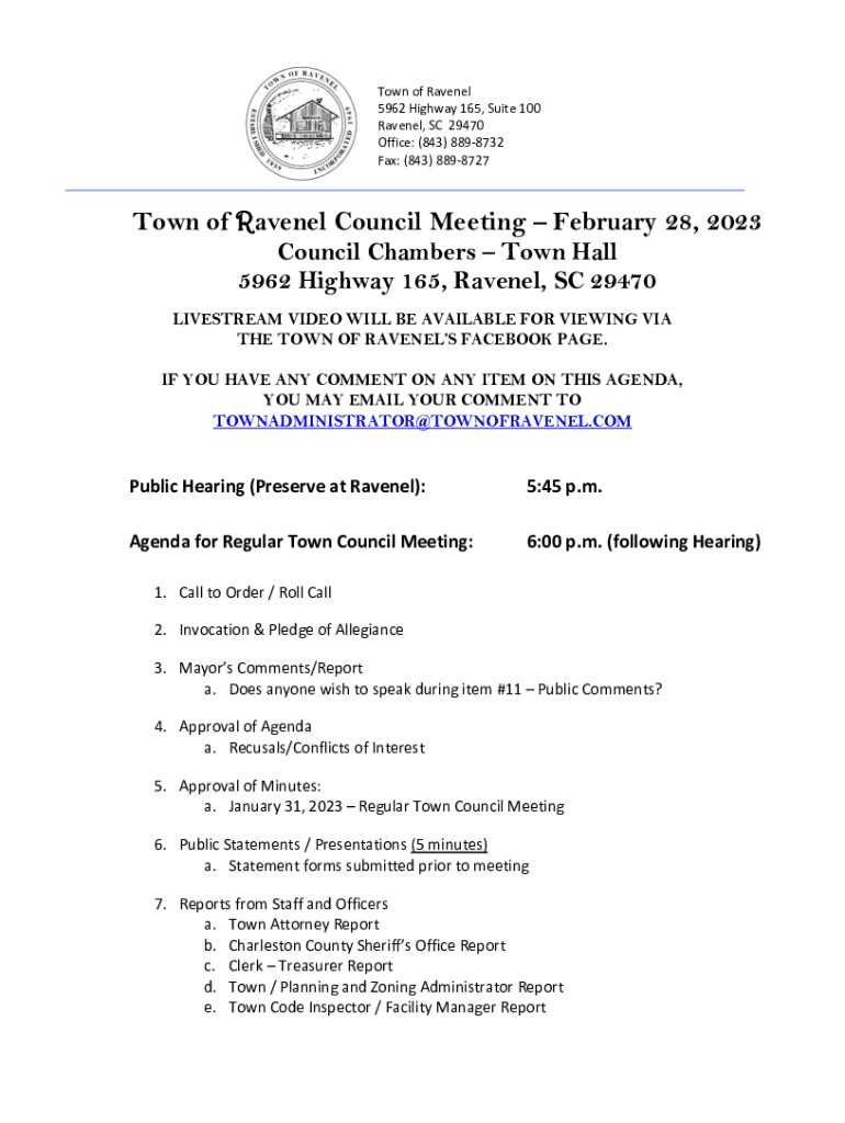 Fillable Online Ravenel SC - Town hall, mayor, stats, schools ...