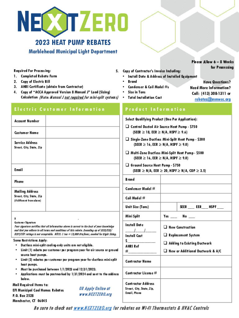 Fillable Online Residential air source heat pump rebate form 2024 Fax ...