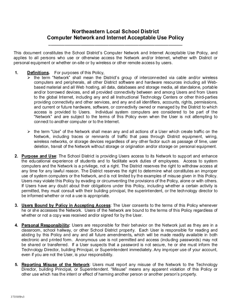 Fillable Online Northeastern Local School District Computer Network and ...