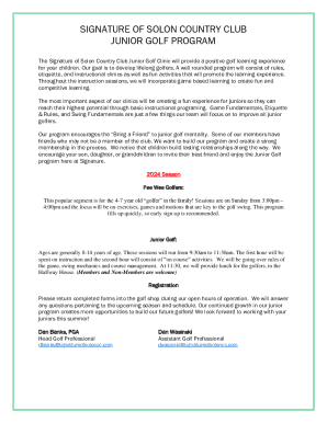 Fillable Online SIGNATURE OF SOLON COUNTRY CLUB JUNIOR GOLF ... Fax ...