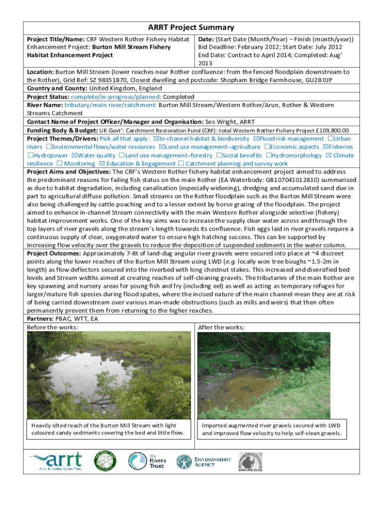 Fillable Online arrt org ARRT-Project-Summary-CRF-Burton-Mill-Stream- ... Fax Email Print ...