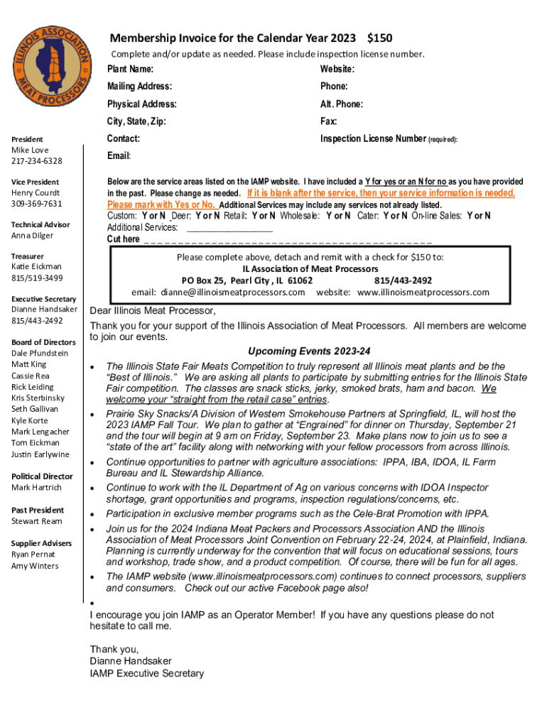 Fillable Online Membership Invoice for the Calendar Year 2023 $150 Fax ...