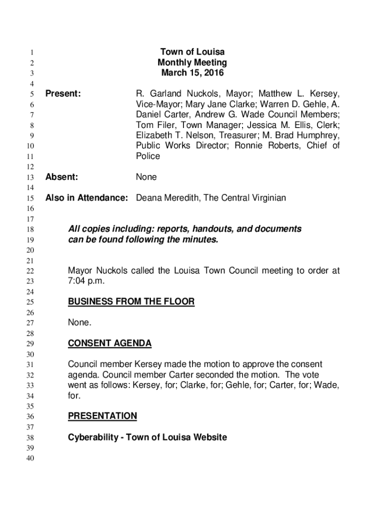 Fillable Online R. Garland Nuckols, Mayor; Matthew L. Kersey, Vice ...