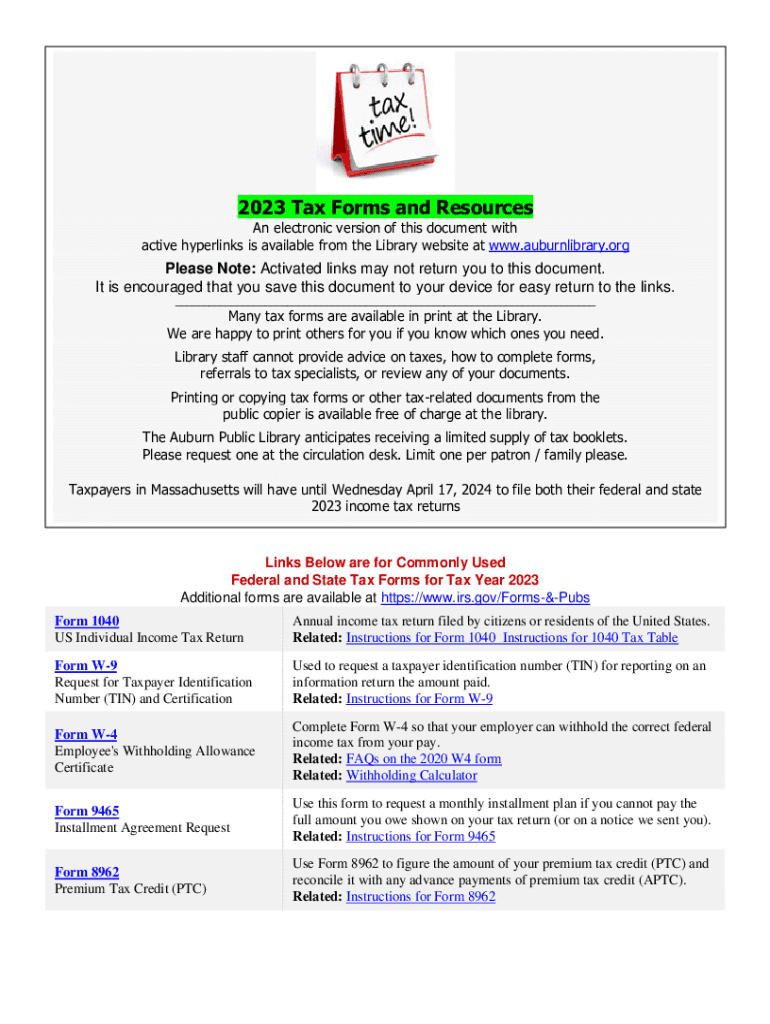 Fillable Online 2023 Tax Forms and Resources - Auburn Public Library ...
