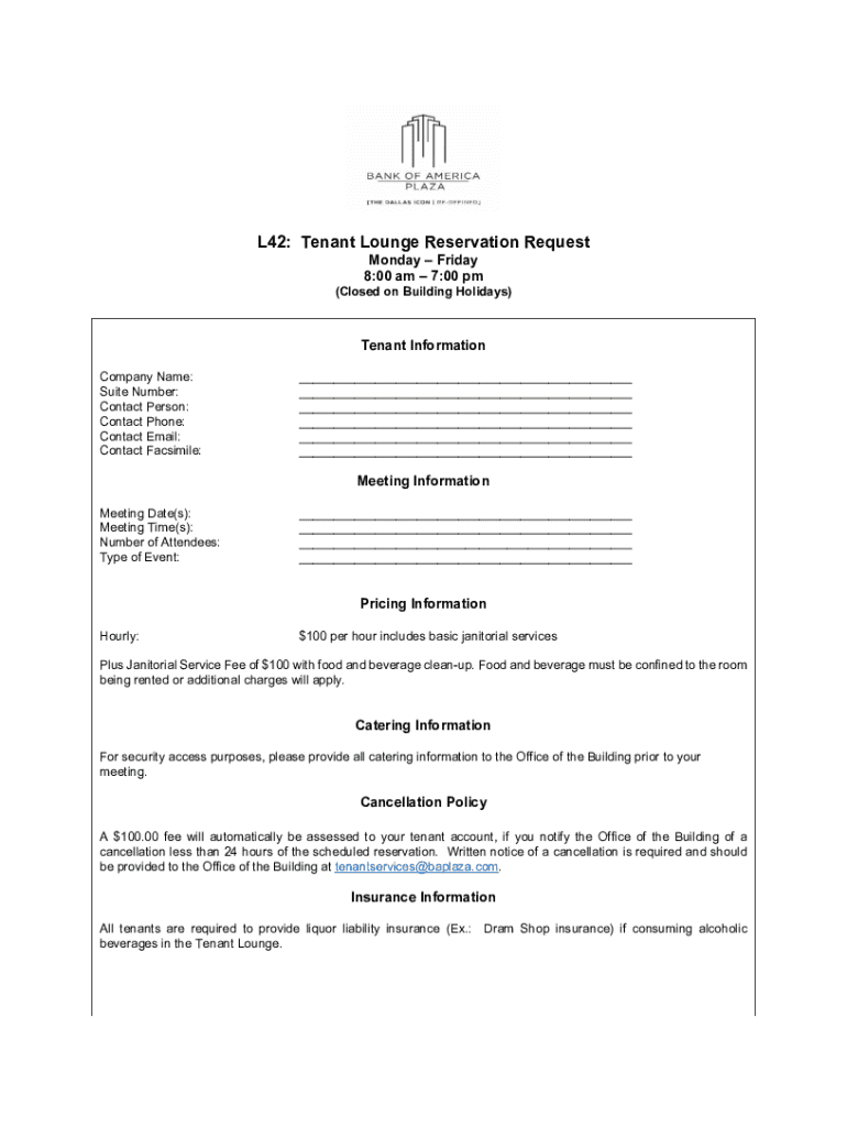 Fillable Online L42: Tenant Lounge Rules and Regulations for exclusive ...