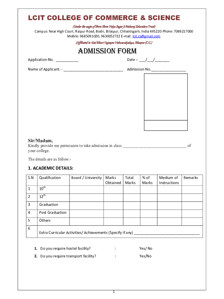Fillable Online ADMISSION FORM 23-24 Fax Email Print - pdfFiller