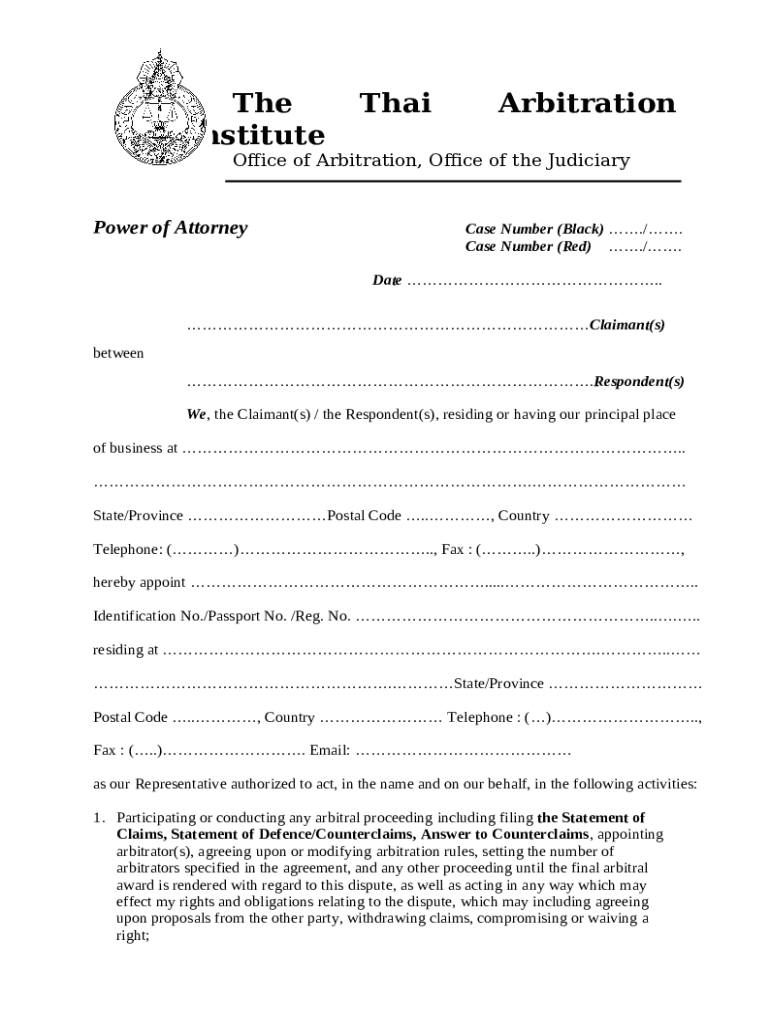 The Thai Arbitration Institute Doc Template | pdfFiller