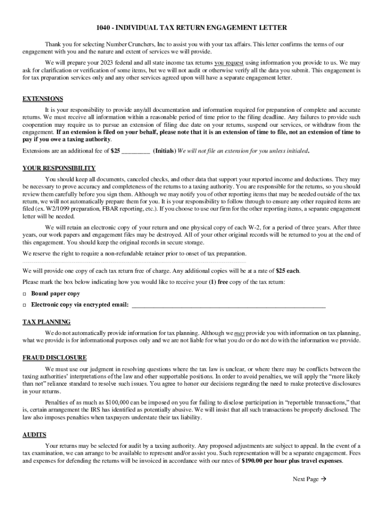 Fillable Online Engagement Letter Sample - Page 2 Fax Email Print ...