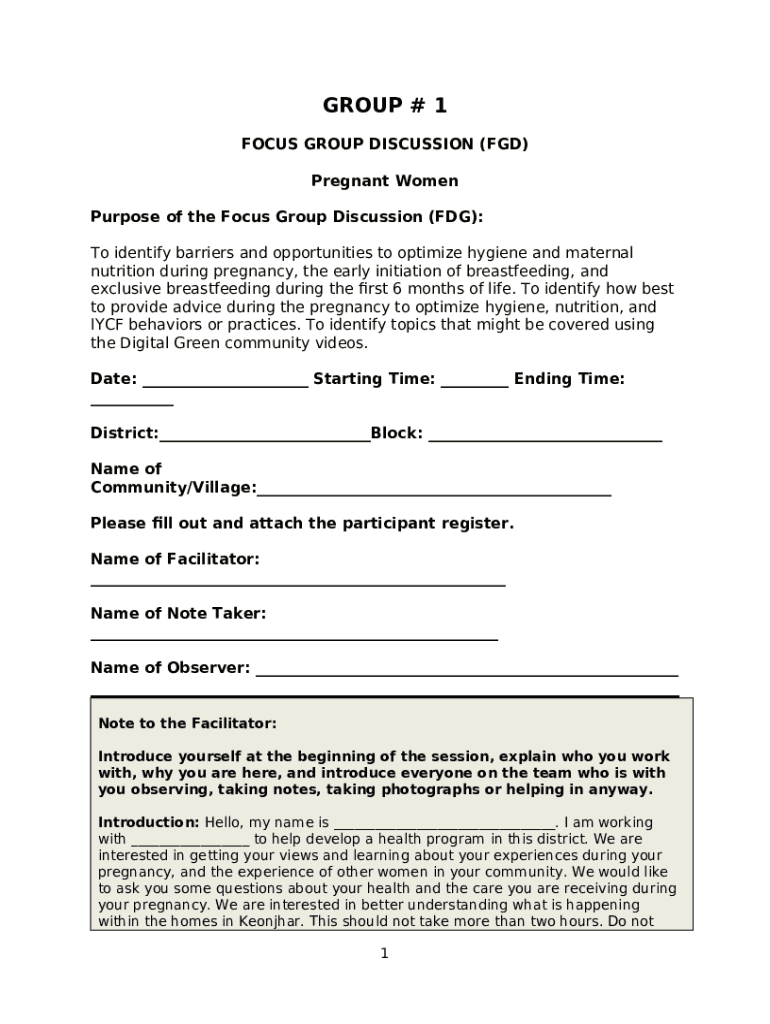 Focus group discussion guide used with pregnant women ... Doc Template ...