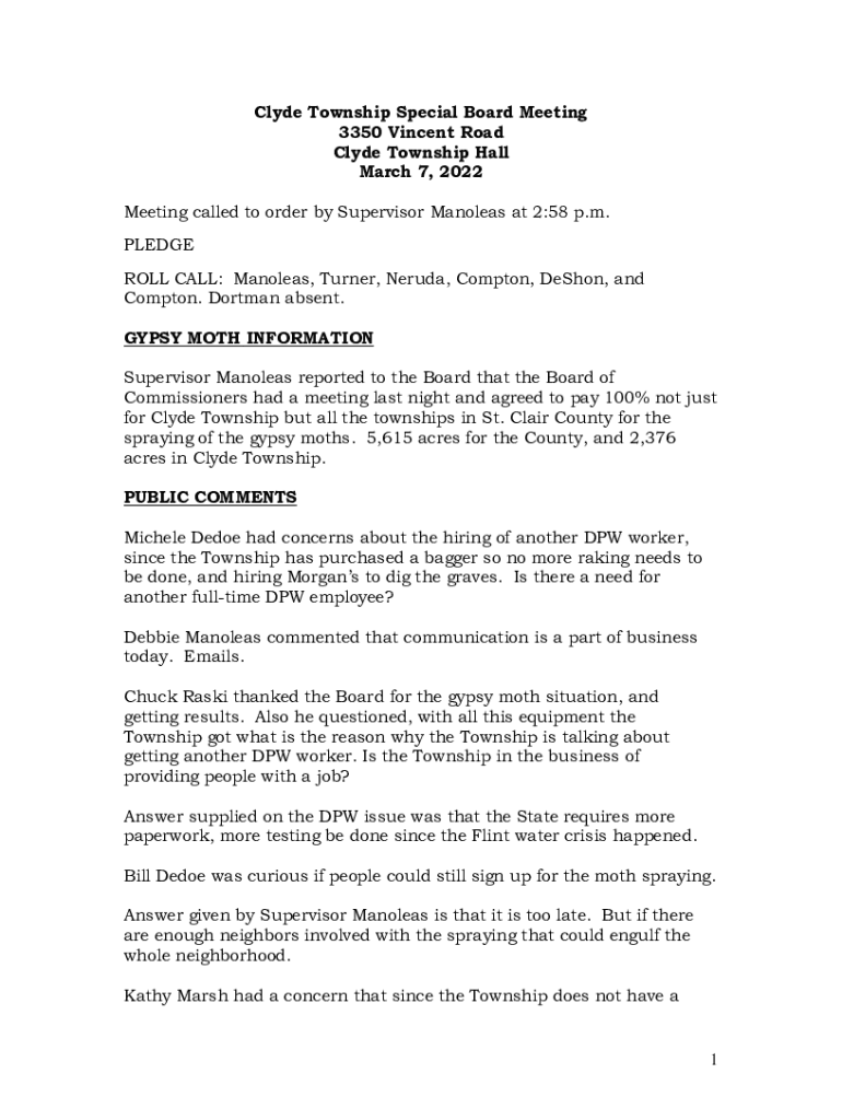 Fillable Online ROLL CALL: Manoleas, Turner, Neruda, Compton, DeShon ...