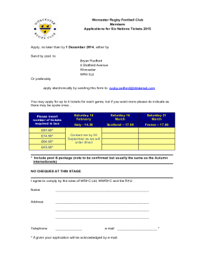 Fillable Online Worcester Rugby Football Club Members Applications for ...
