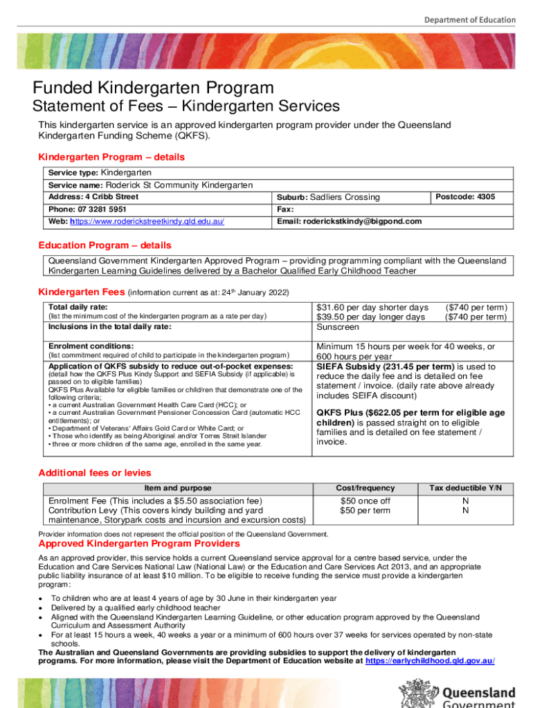 Fillable Online Service name: Roderick St Community Kindergarten Fax ...