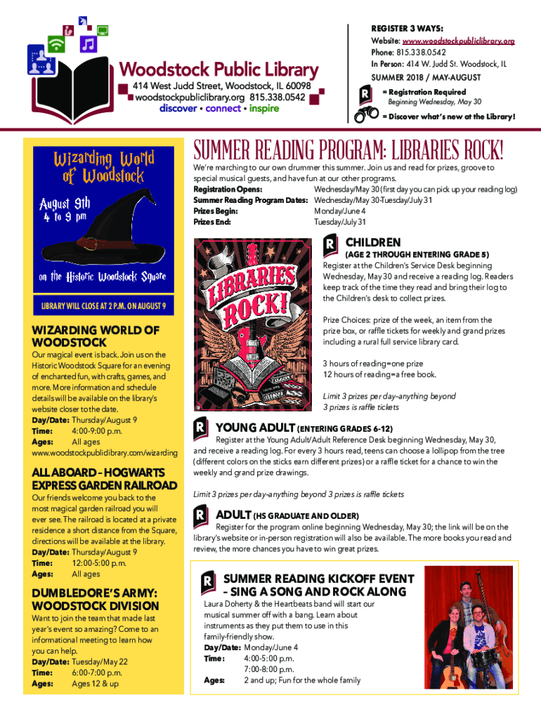 Fillable Online SUMMER READING PROGRAM: LIBRARIES ROCK! Fax Email Print ...