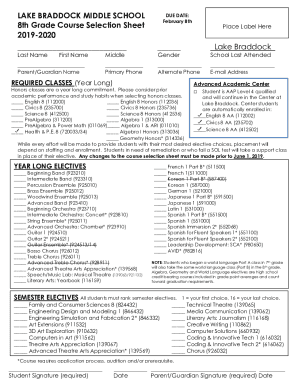 Fillable Online COURSE SELECTION SHEET Student Name Fax Email Print ...