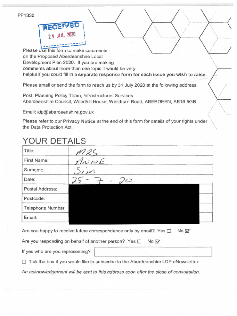Fillable Online online aberdeenshire gov Aberdeen Local Development Plan Fax Email Print - pdfFiller