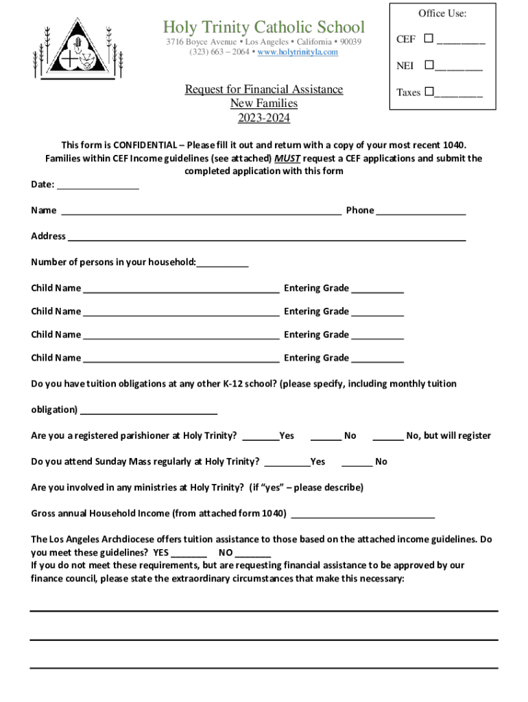 Fillable Online Holy Trinity Elementary School - 3716 Boyce Ave., Los ...