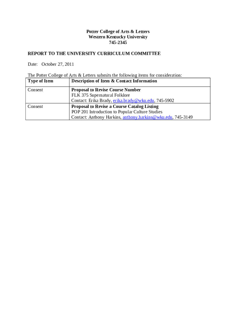 Proposal to Revise Course Number Doc Template | pdfFiller