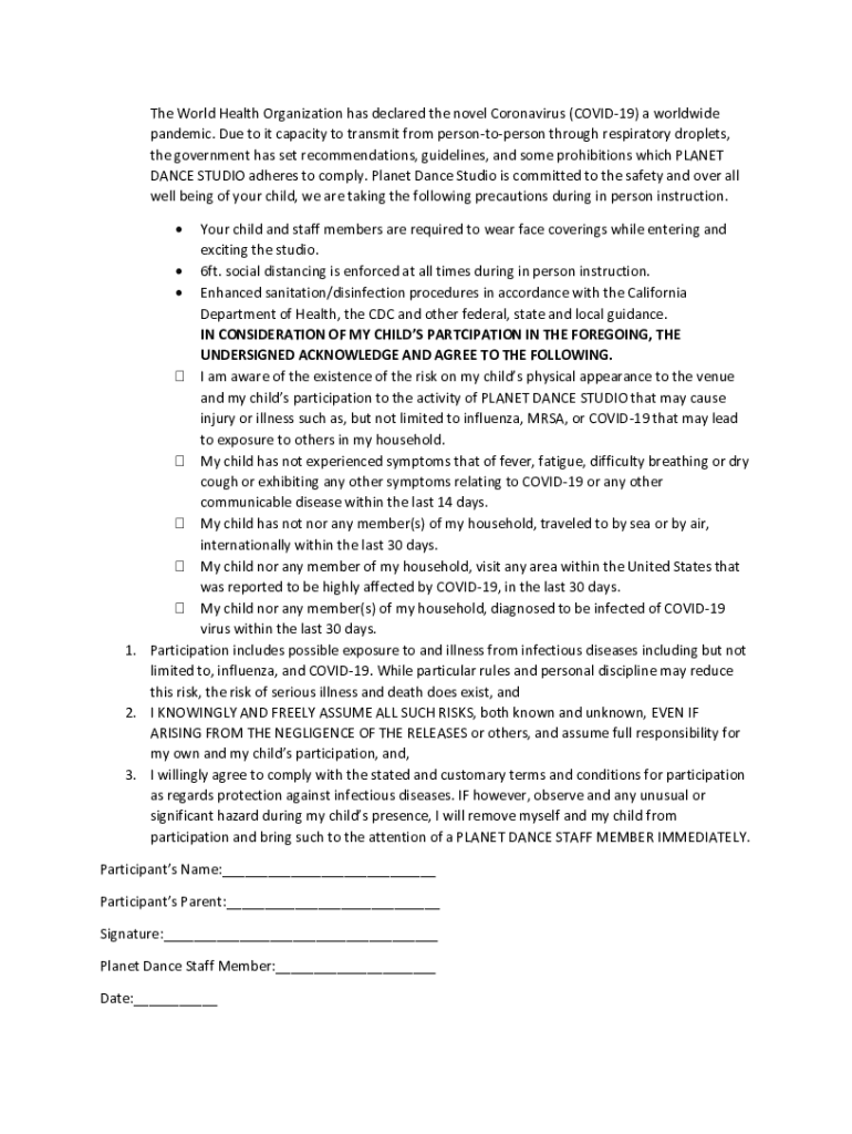 Fillable Online The World Health Organization has declared the novel Coronavirus (COVID-19) a ...