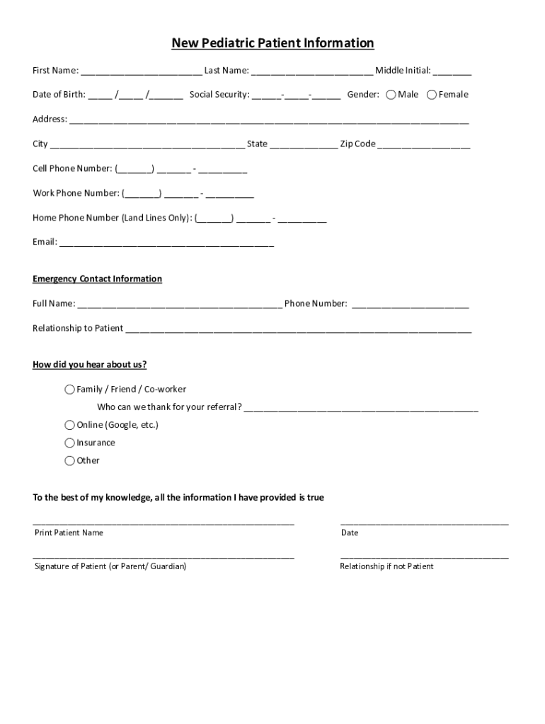 Fillable Online Pediatric New Patient Forms.docx Fax Email Print - pdfFiller
