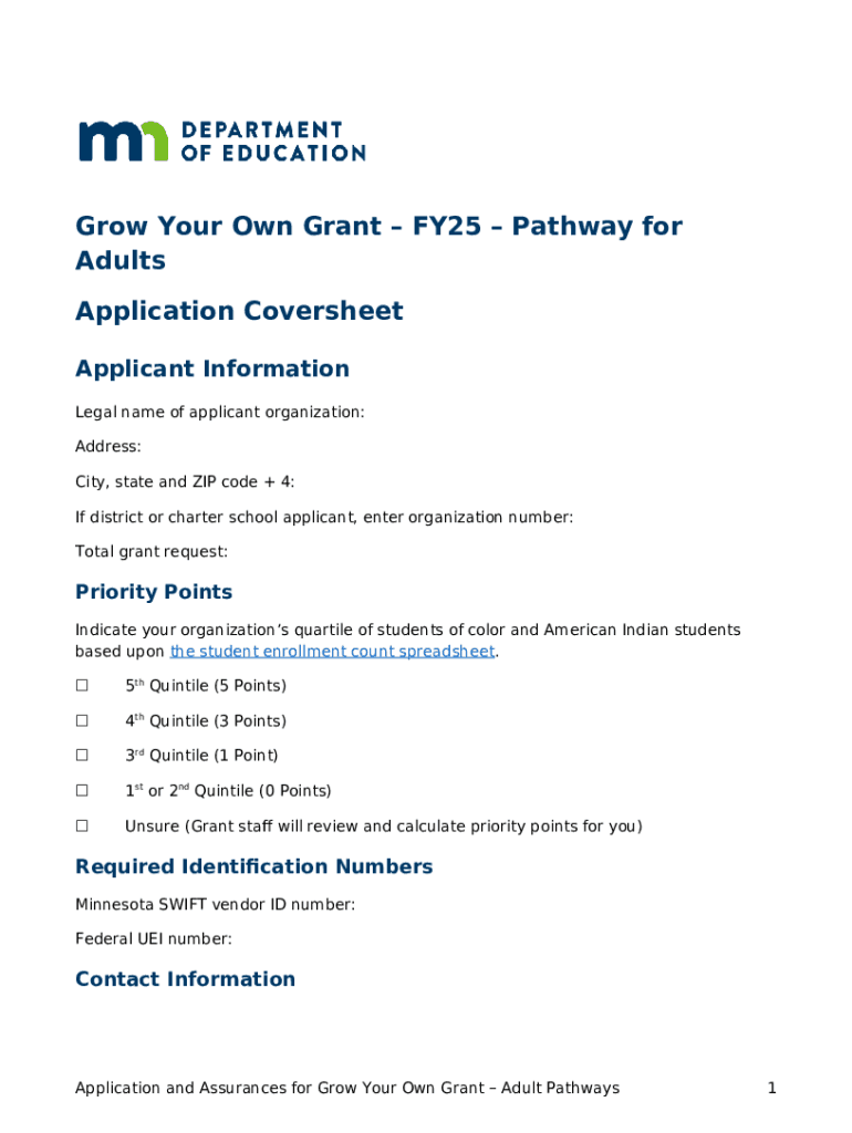 Application and Assurances for Grow Your Own GrantAdult Pathways - education mn Doc Template ...