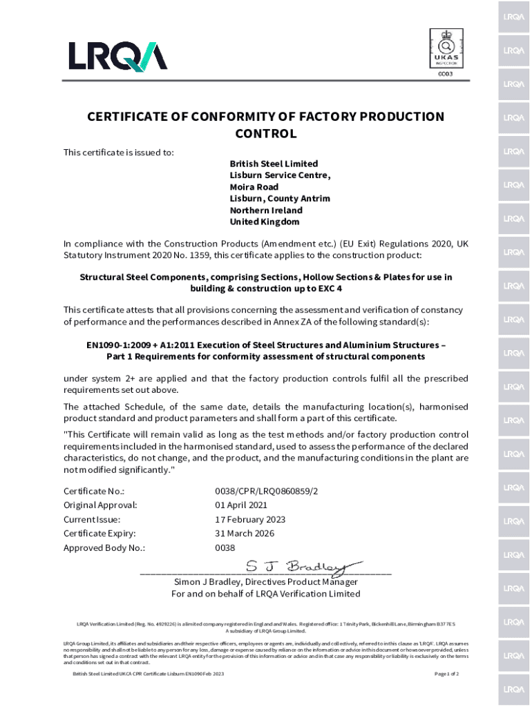 Fillable Online Certificate-of-Conformity-of-Factory-Production-Control ...