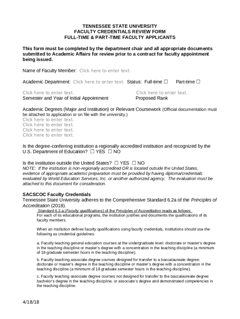 FA103 Documentation and Recognition of Faculty Credentials Doc Template ...