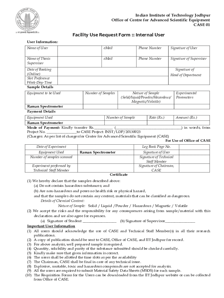 Fillable Online iitj ac Facility Use Request Form :: Internal User Fax Email Print - pdfFiller