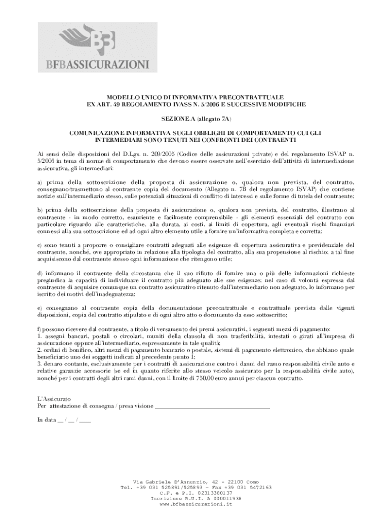 Compilabile Online modello unico di informativa precontrattuale ex art ...