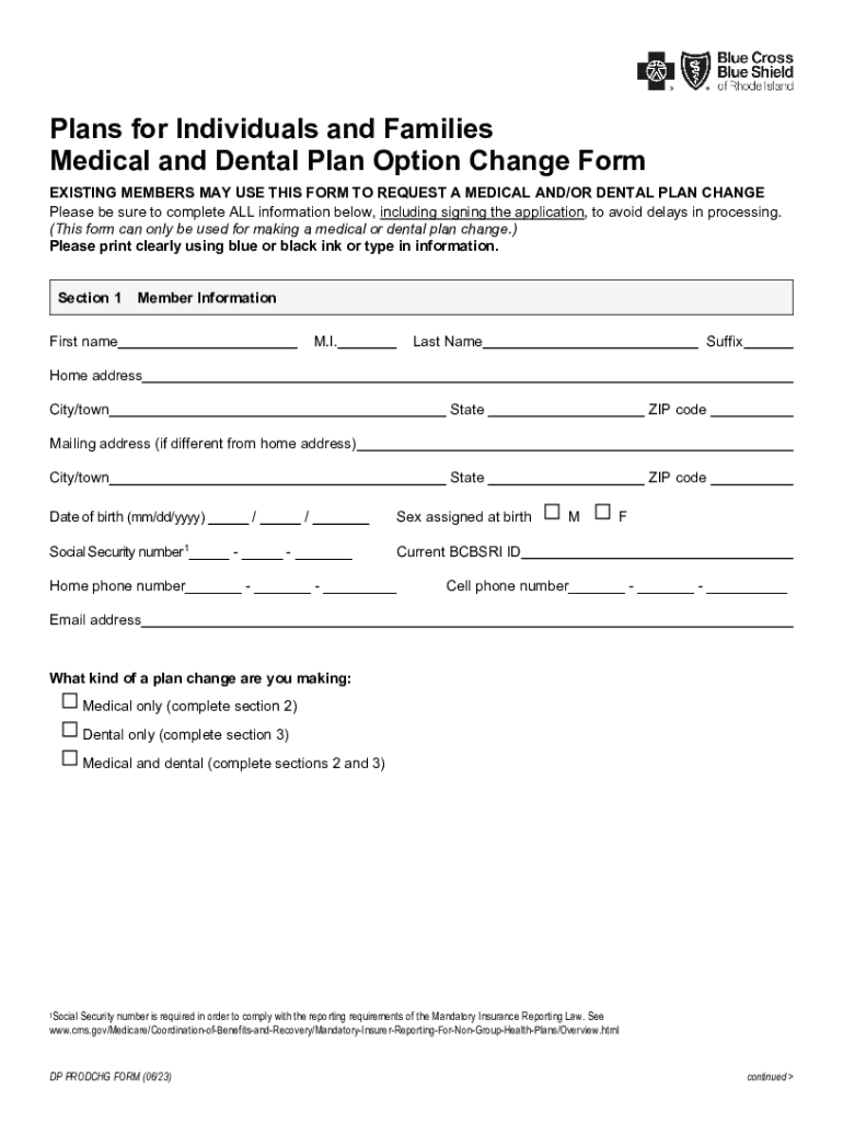 Fillable Online Medical and Dental Plan Option Change Form Fax Email ...